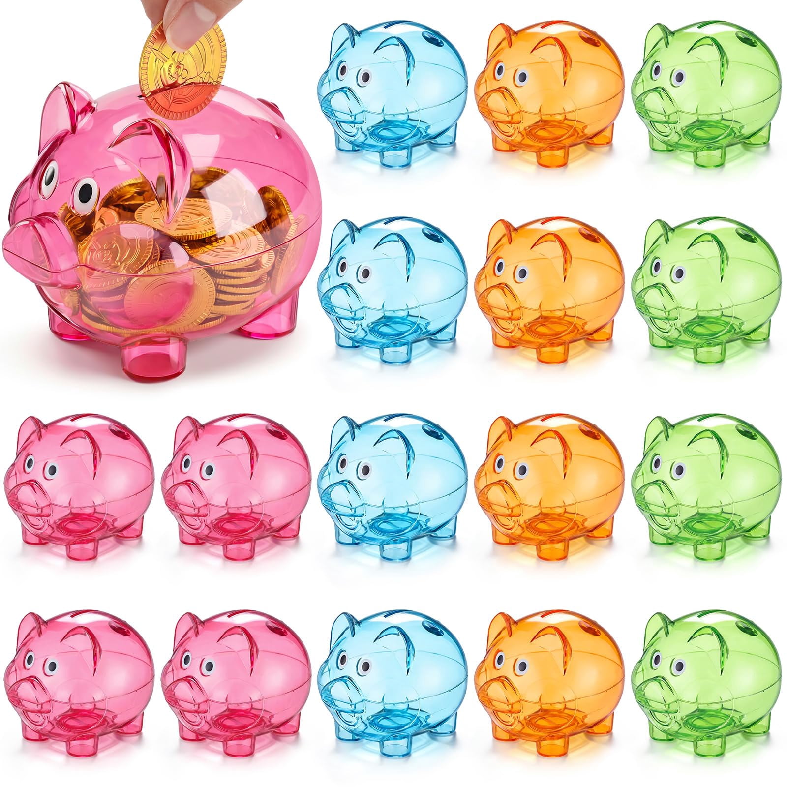 16 Pack Plastic Pig Money Saving Box, Clear Unbreakable, Home ...