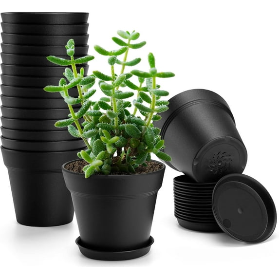 16 Pack Plastic Plant Pots with Drainage Holes and Tray, 4 inch ...