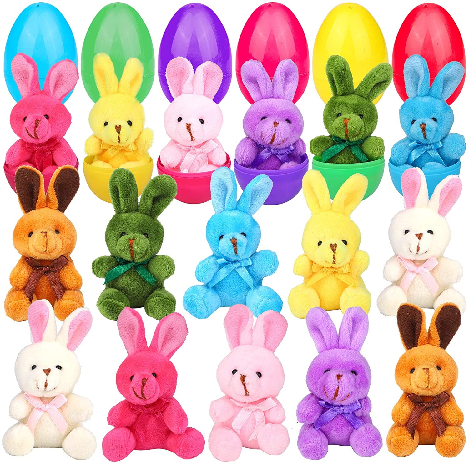 16 Pack Prefilled Easter Eggs with Plush Bunnies Toys Set 3.9" Plastic ...