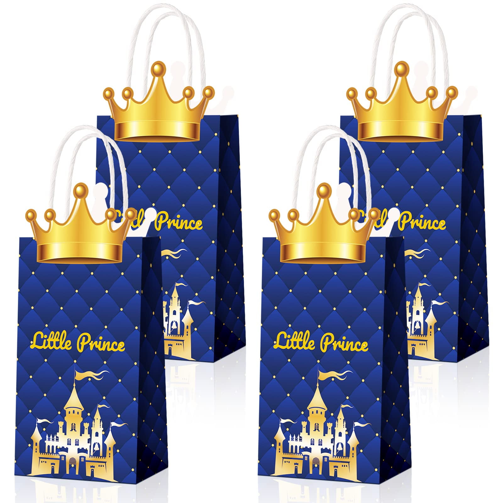 16 Pack Prince Party MSF2 Favors Bags Prince Glitter Crown Goodie Bags with Handles Treat Paper ...