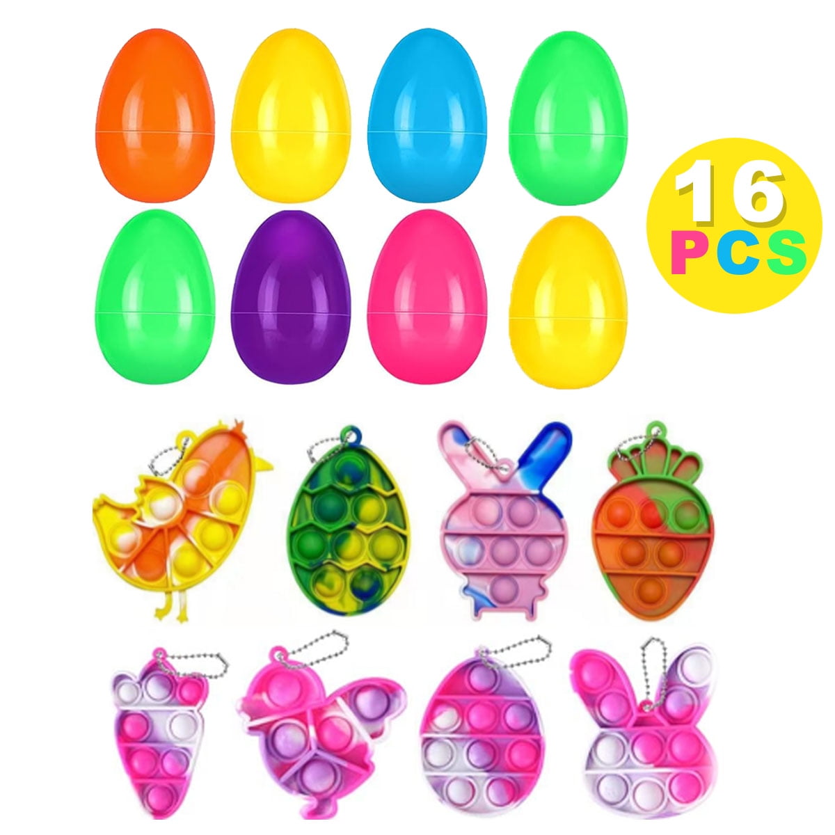 16 Pack Push Pop Bubble Fidget Toy Filled Easter Eggs, 8 Easter Eggs ...
