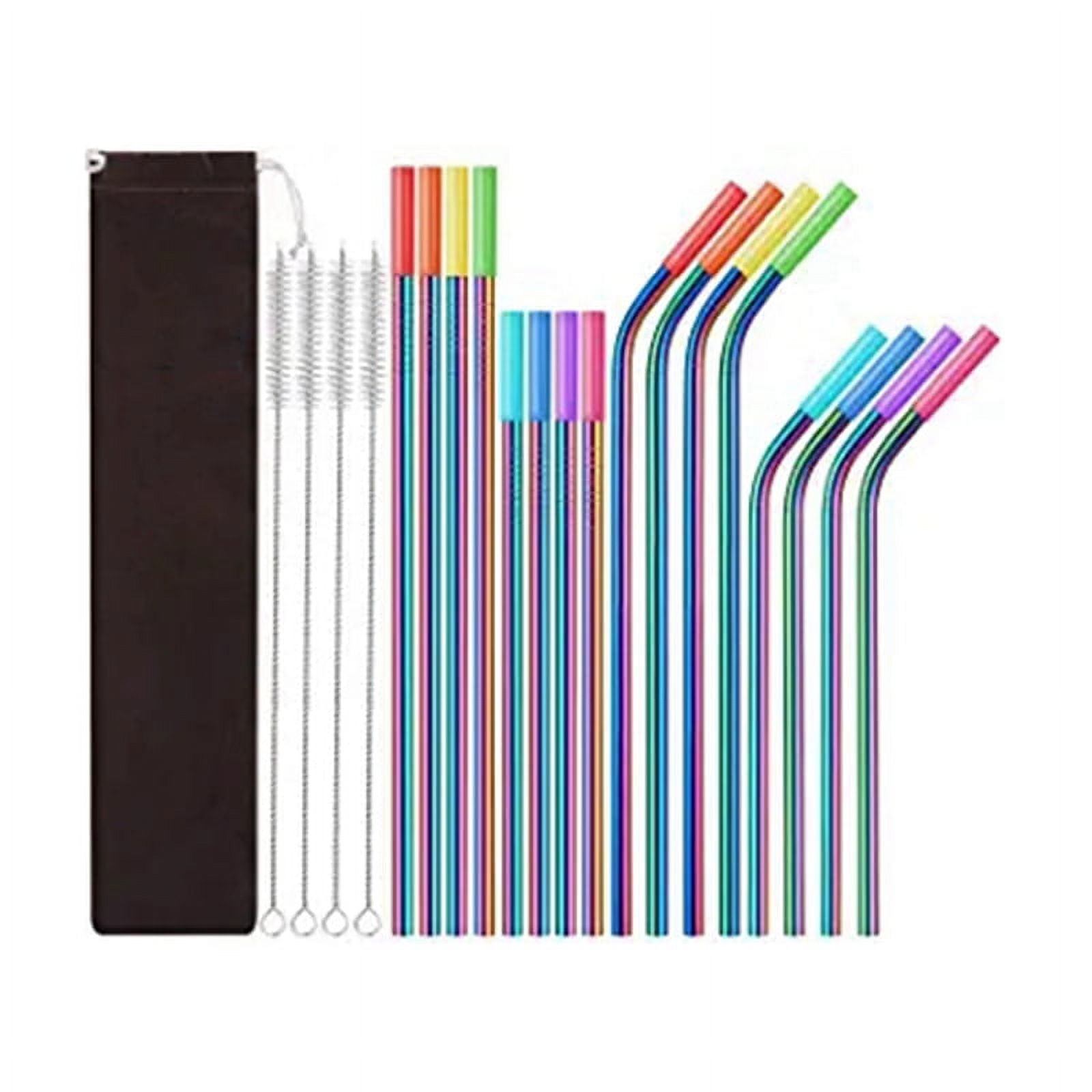 16 Pack Rainbow Color Reusable Metal Straws with Silicone Tip Colored ...
