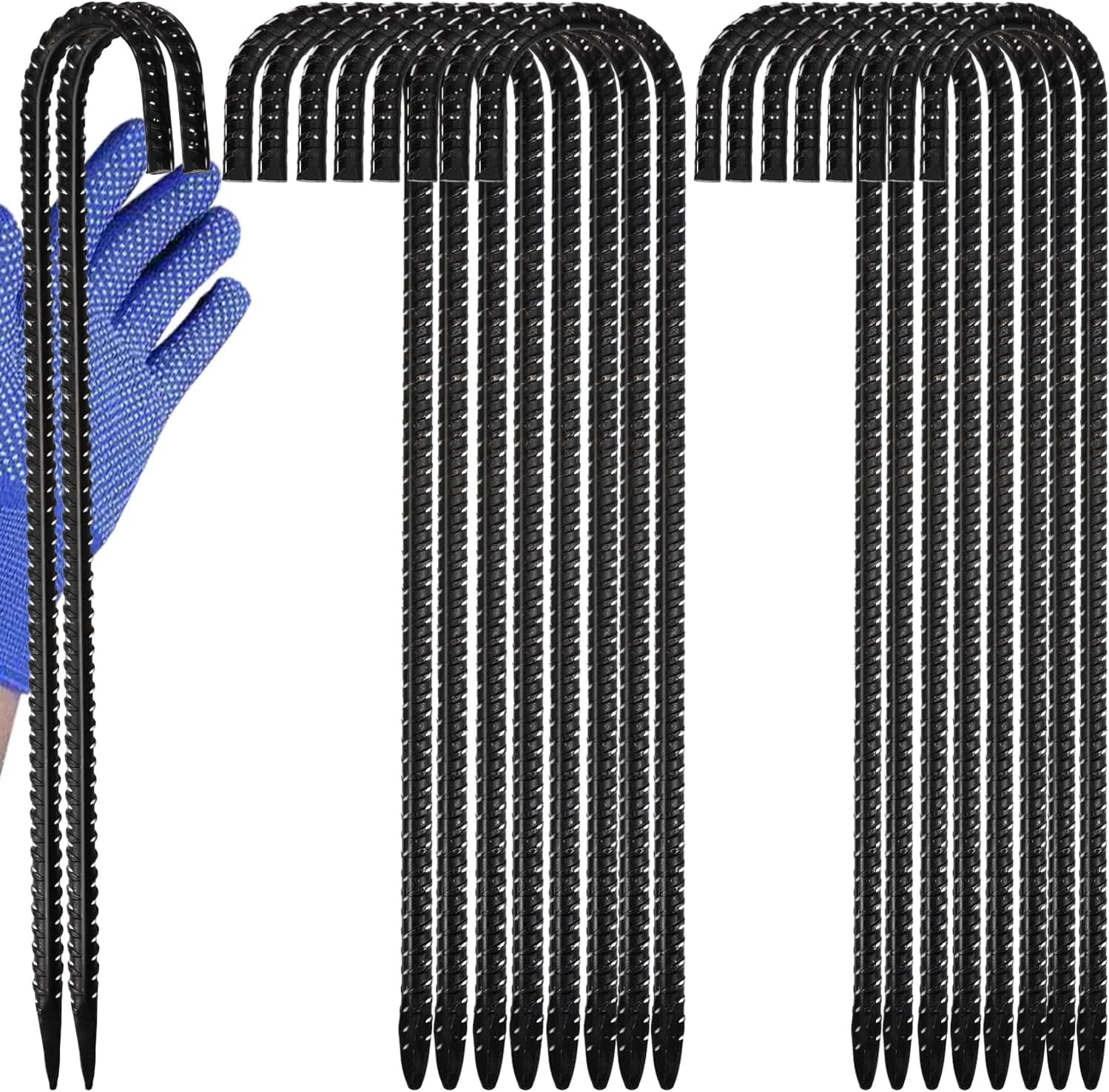 16 Pack Rebar Stakes,16 Inch Heavy Duty J Hook,Black Steel Ground ...