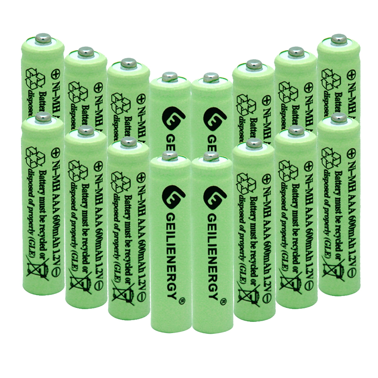 16 Pack Rechargeable AAA Batteries NiMH, High Capacity Low Self ...