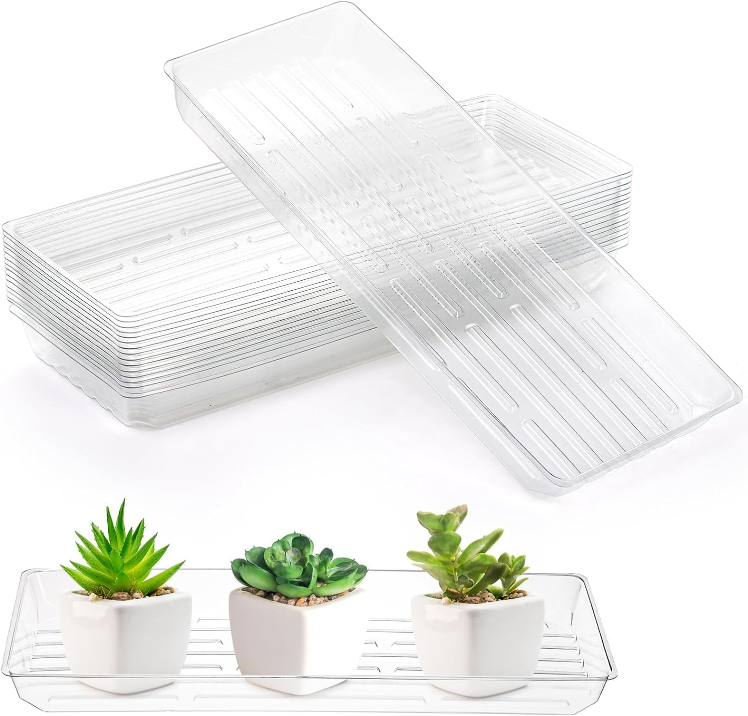 16 Pack Rectangular Plant Drip Trays, Clear Plant Saucers for Indoors ...