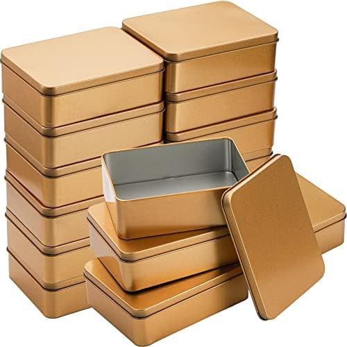 16 Pack Rectangular Tin Boxes with Lids, Empty Hinged Tins, Metal ...