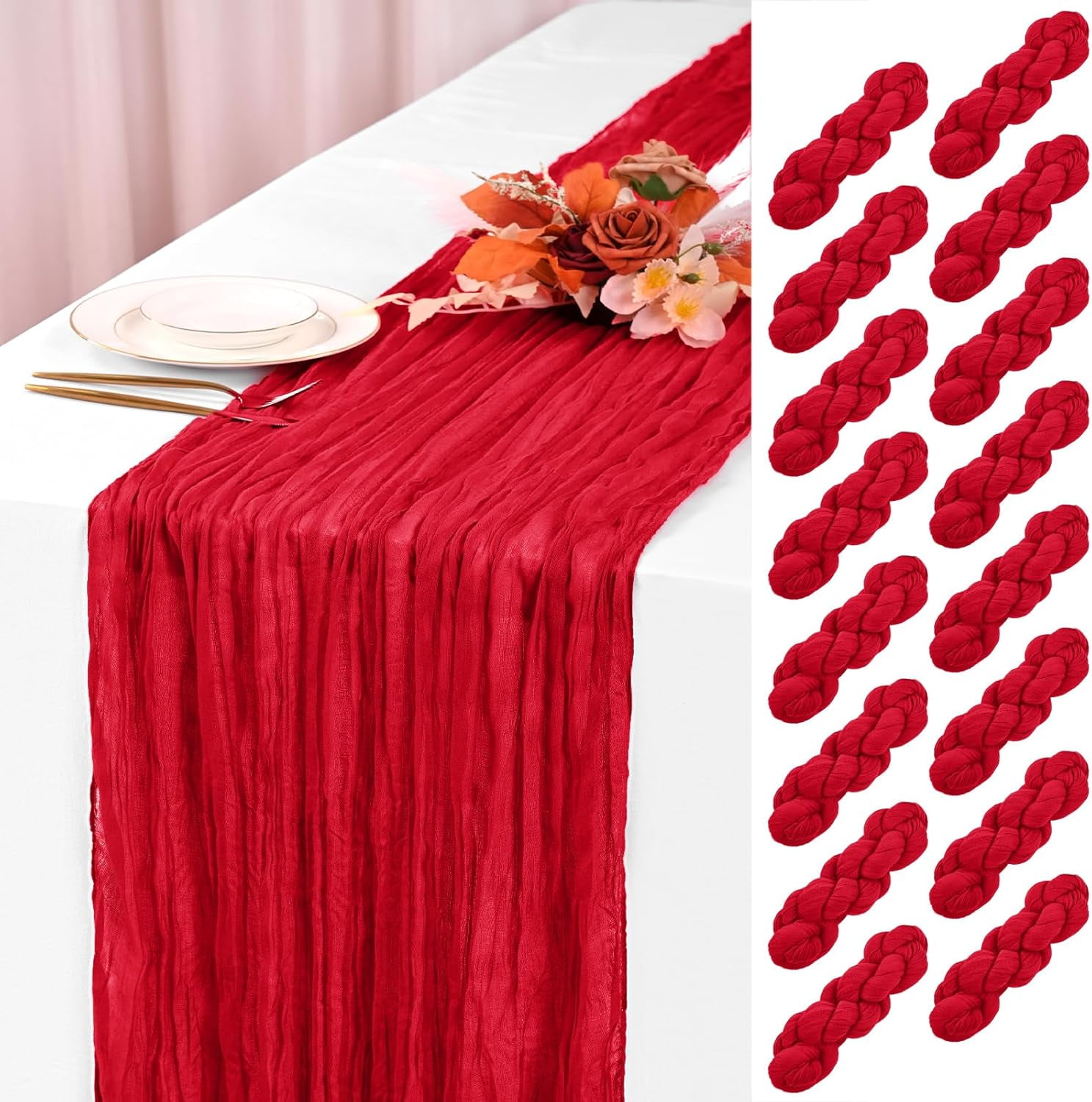 16 Pack Red Cheesecloth Table Runner 120 Inch 10FT Spring Boho Rustic ...