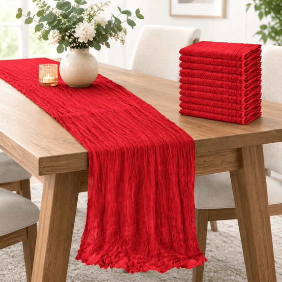 16 Pack Red Cheesecloth Table Runners, 20 x 120 Inch Semi-Sheer Gauze ...