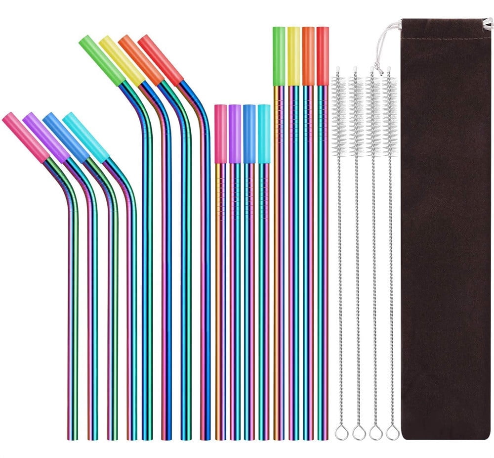 16 Pack Reusable Stainless Steel Metal Straws,10.5" & 8.5" Reusable ...