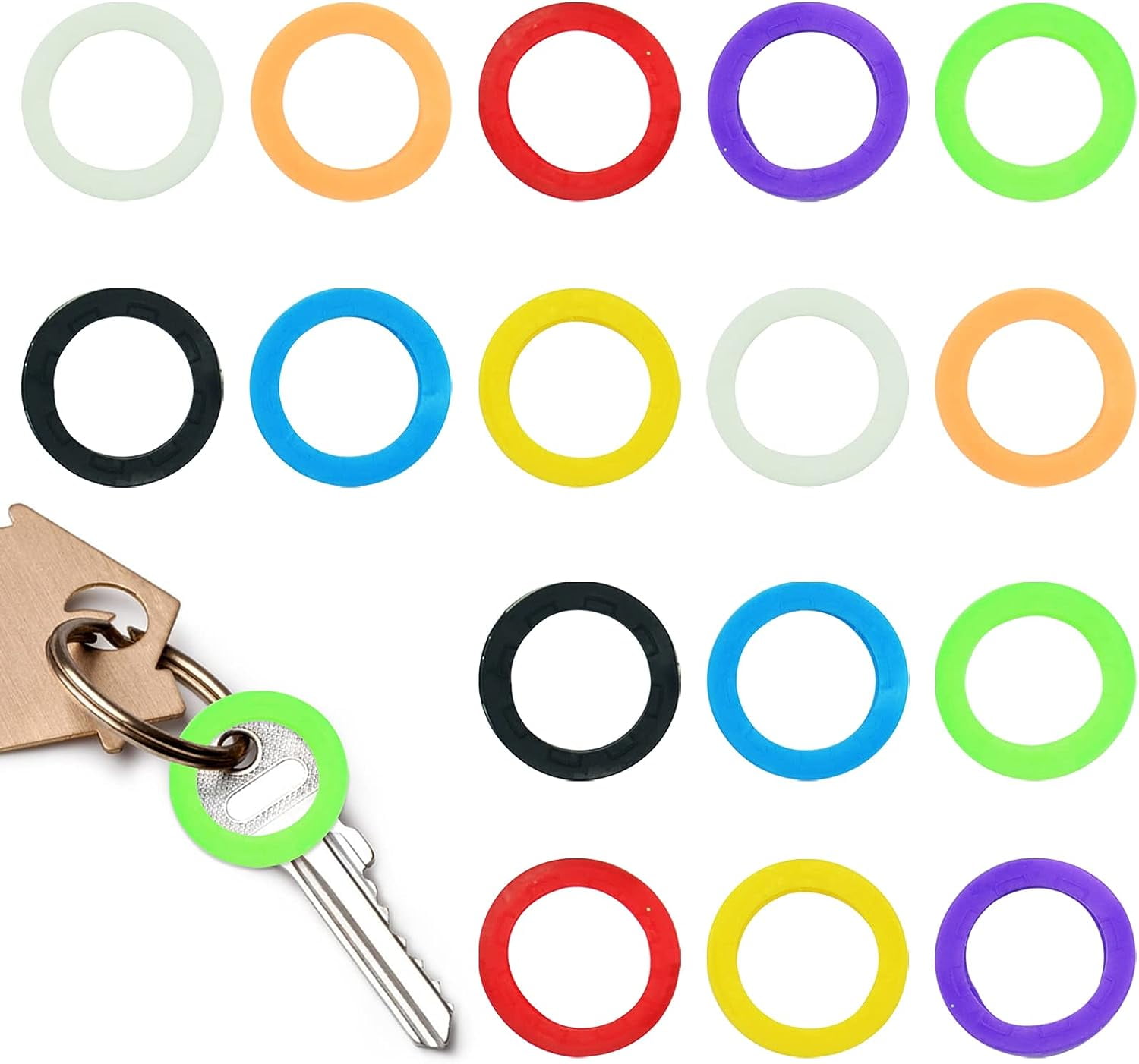 16 Pack Round Key Cap Tags Set in 8 Assorted Colors Plastic Key ...