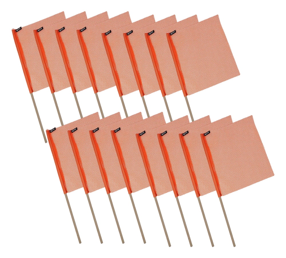 (16 Pack) Safety Flag w/ Dowel and Jersey Mesh Construction - Orange ...