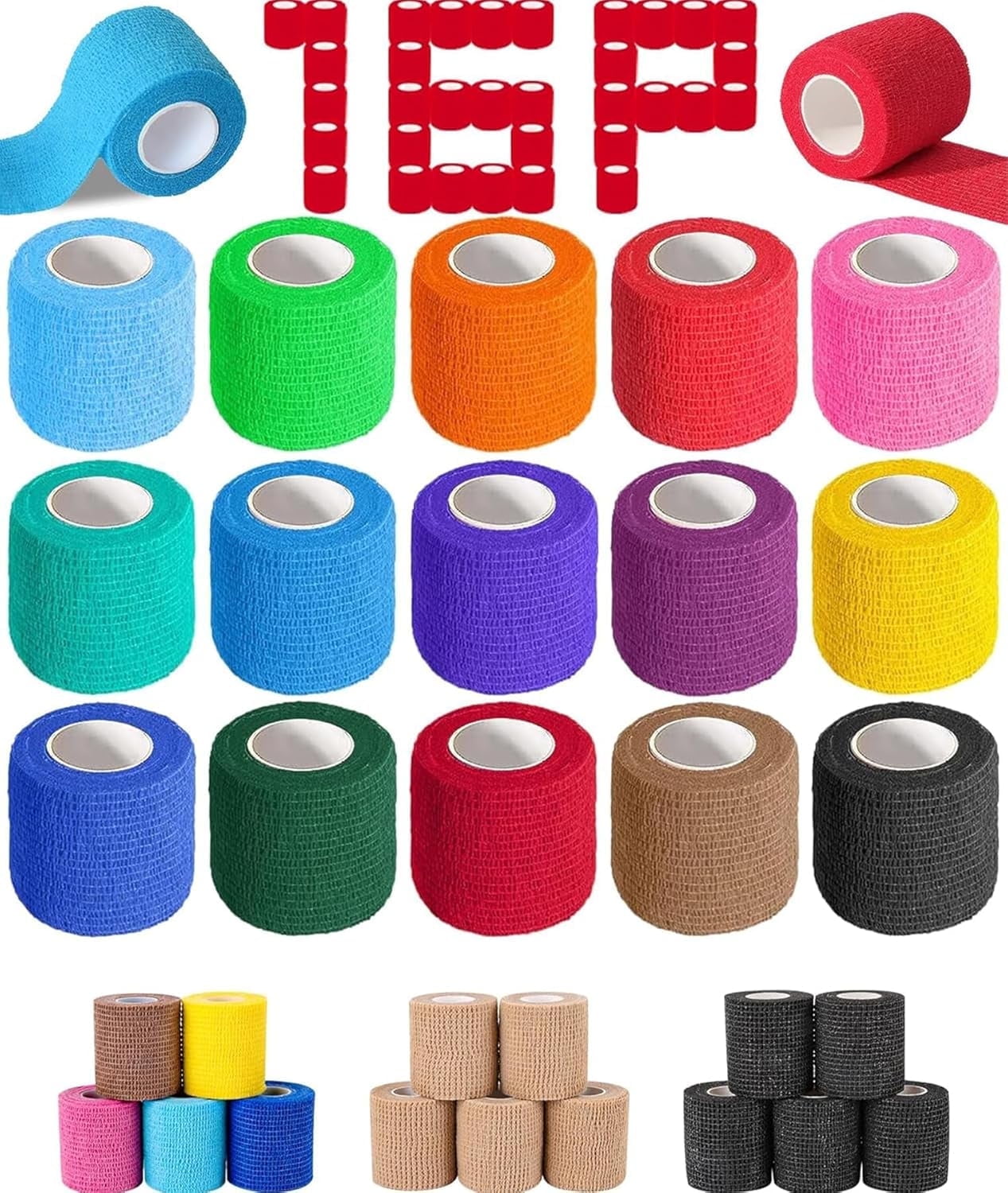 clackibukvyz 16 Pack Self Adhesive Bandage Wrap, 2 Inch x 5 Yards Multi ...