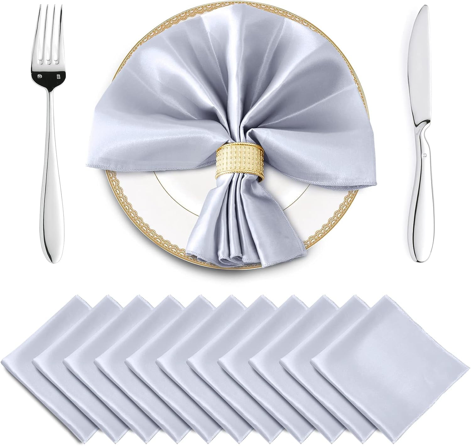 16 Pack Silver Satin Napkins - Soft and Wrinkle Resistant Table Dinner ...