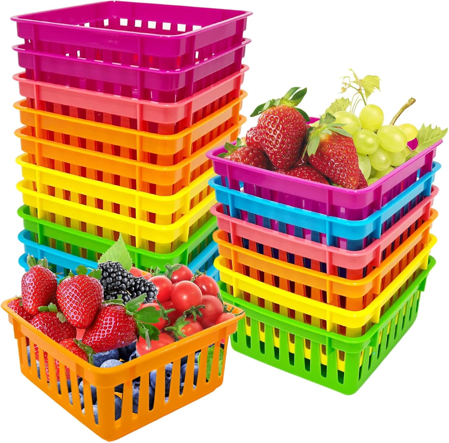 16 Pack Small Classroom Storage Baskets, Sturdy Plastic Berry Basket ...