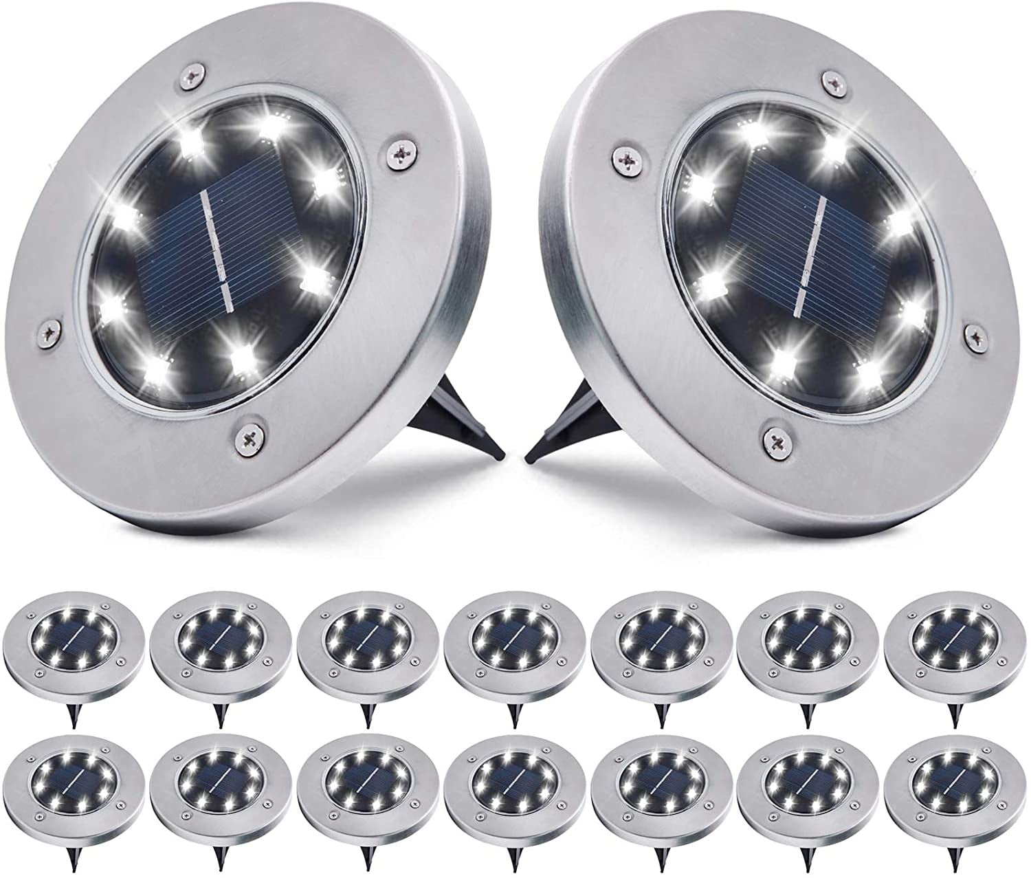 16 Pack Solar Garden Lights,Flat Solar Lights- 8 Led Solar Out light ...
