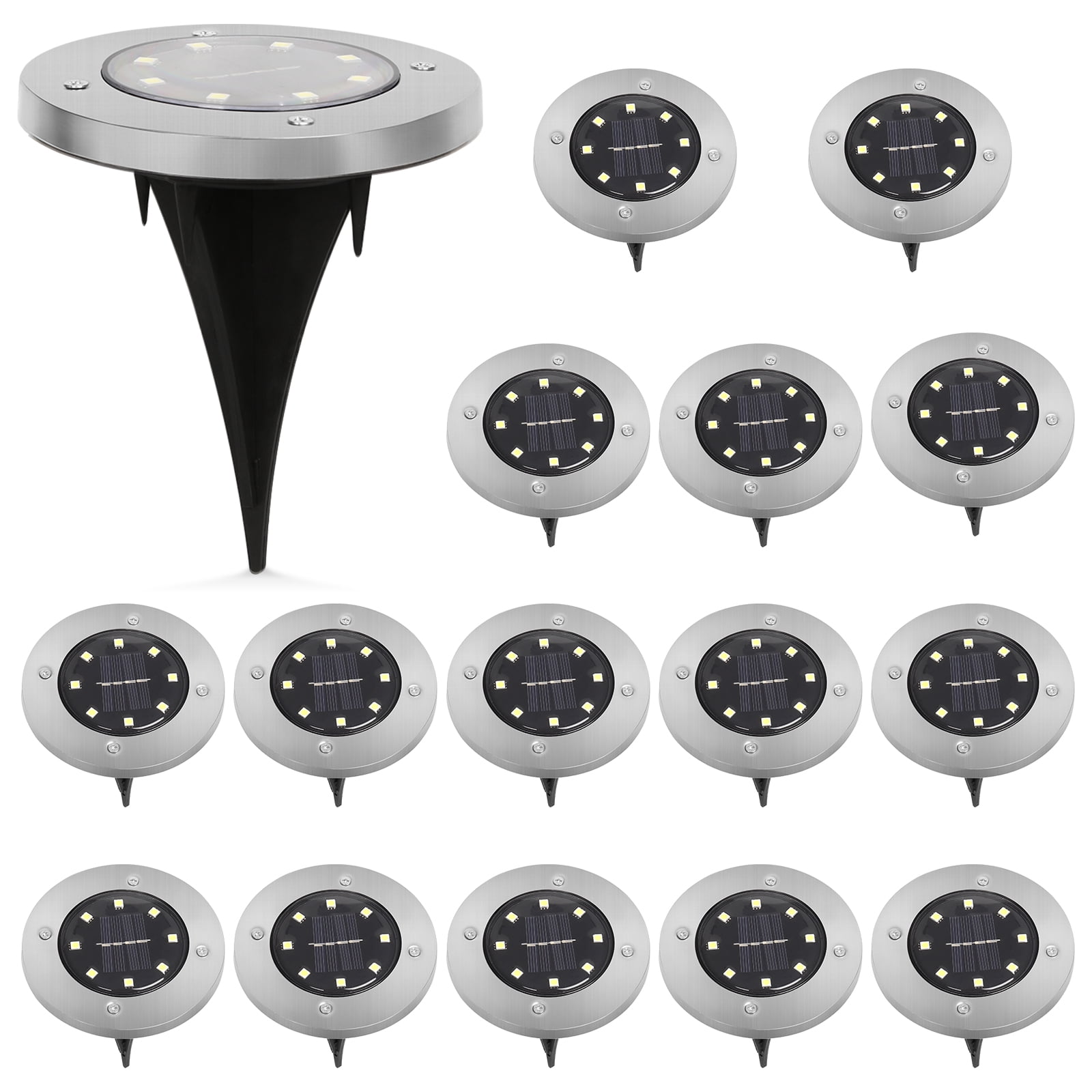 16 Pack Solar Ground Lights, 8 LED Bright White Pathway Lights ...