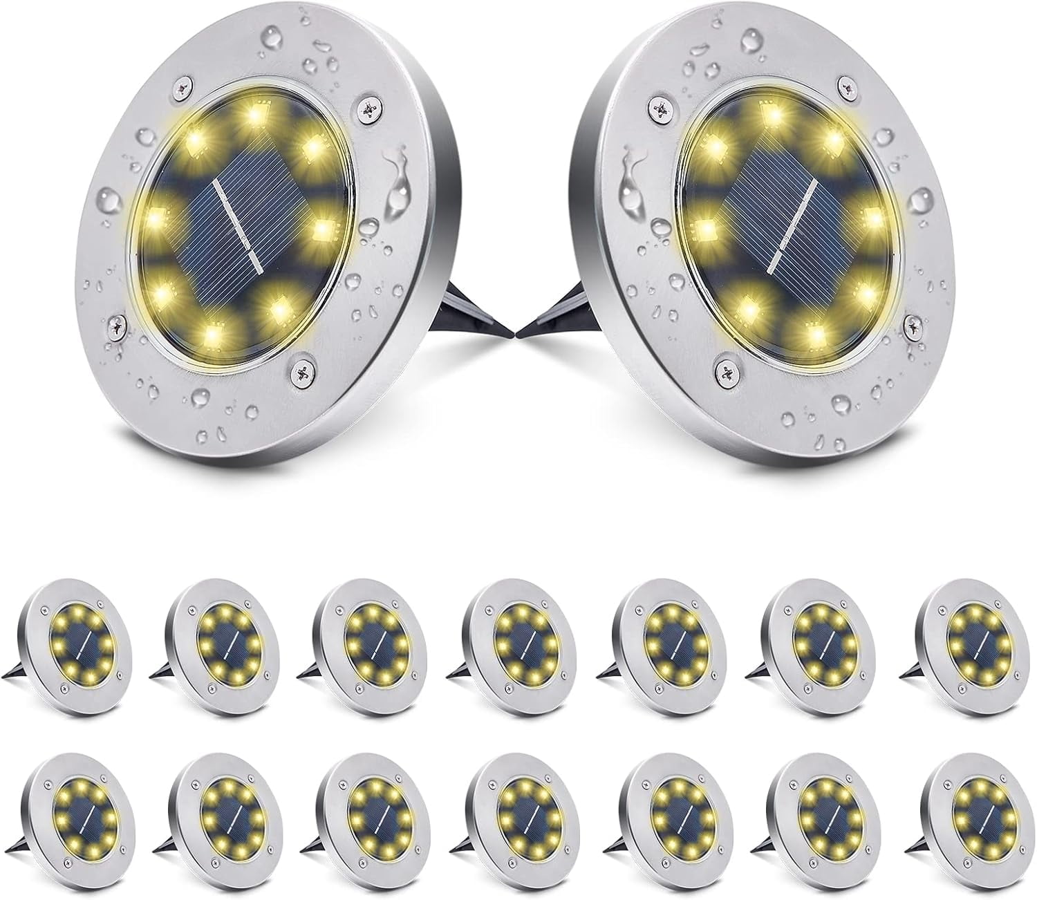 16 Pack Solar Ground Lights, 8 LED Waterproof In-Ground Lights Solar ...