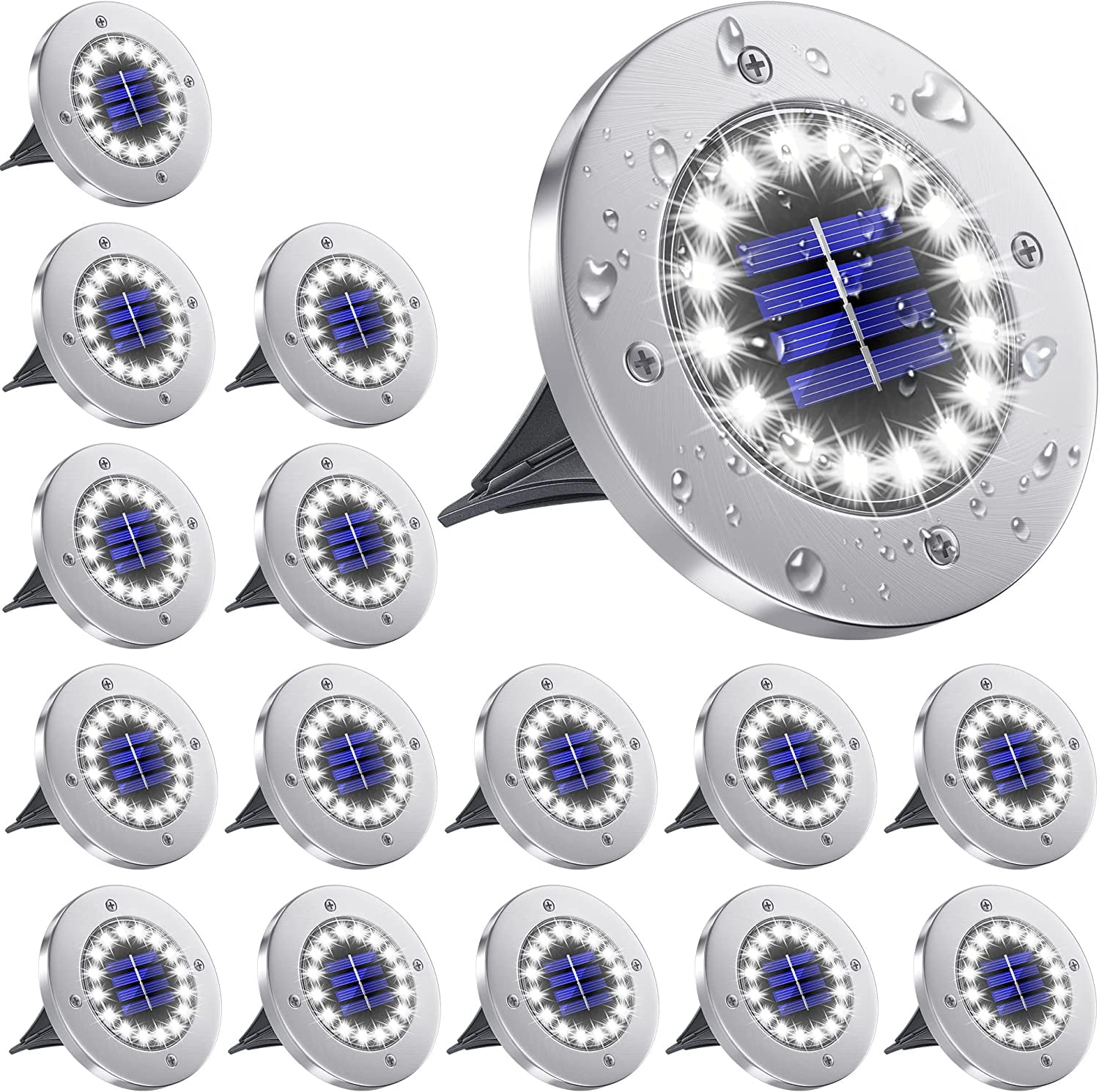 16 Pack Solar Lights Outdoor, 16 LEDs Bright Solar Ground Lights ...