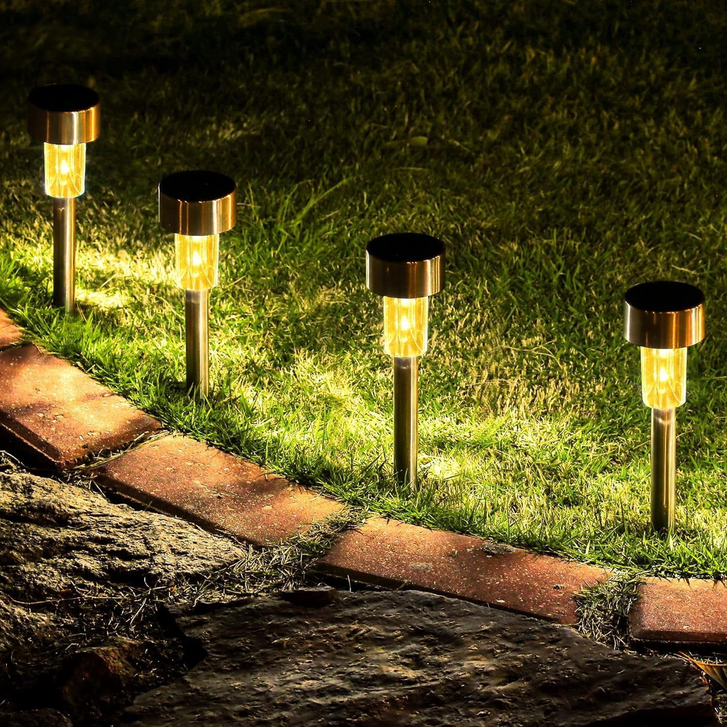 16 Pack Solar Lights Outdoor Waterproof,Stainless Steel LED Solar ...