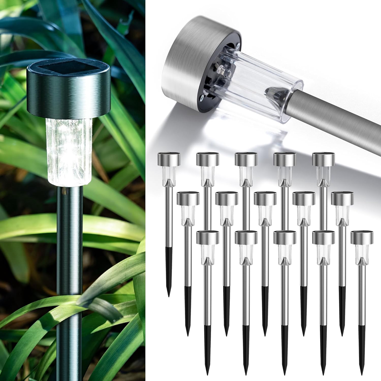 16 Pack Solar Lights Outdoor Waterproof,Stainless Steel LED Solar ...