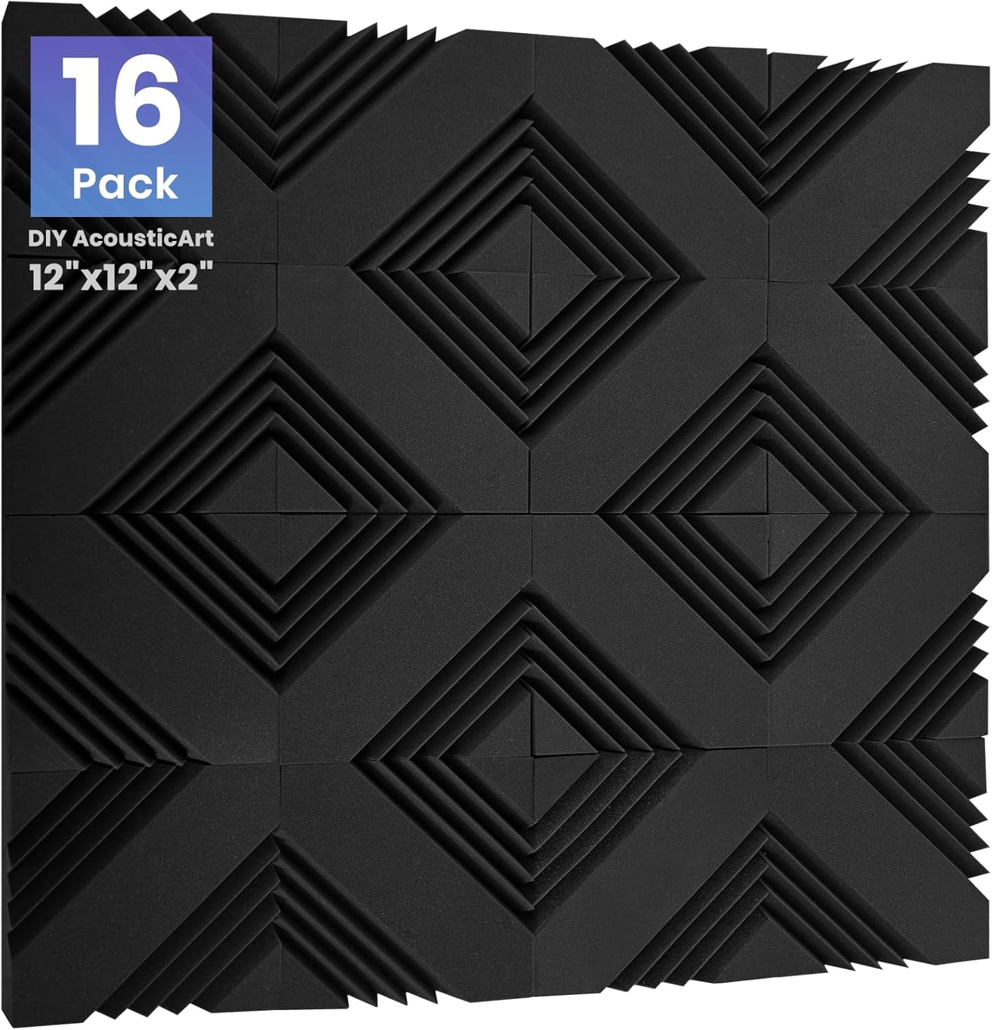 16 Pack Sound Proof Foam Panels for Walls, 2" x 12" x 12" Acoustic Foam ...