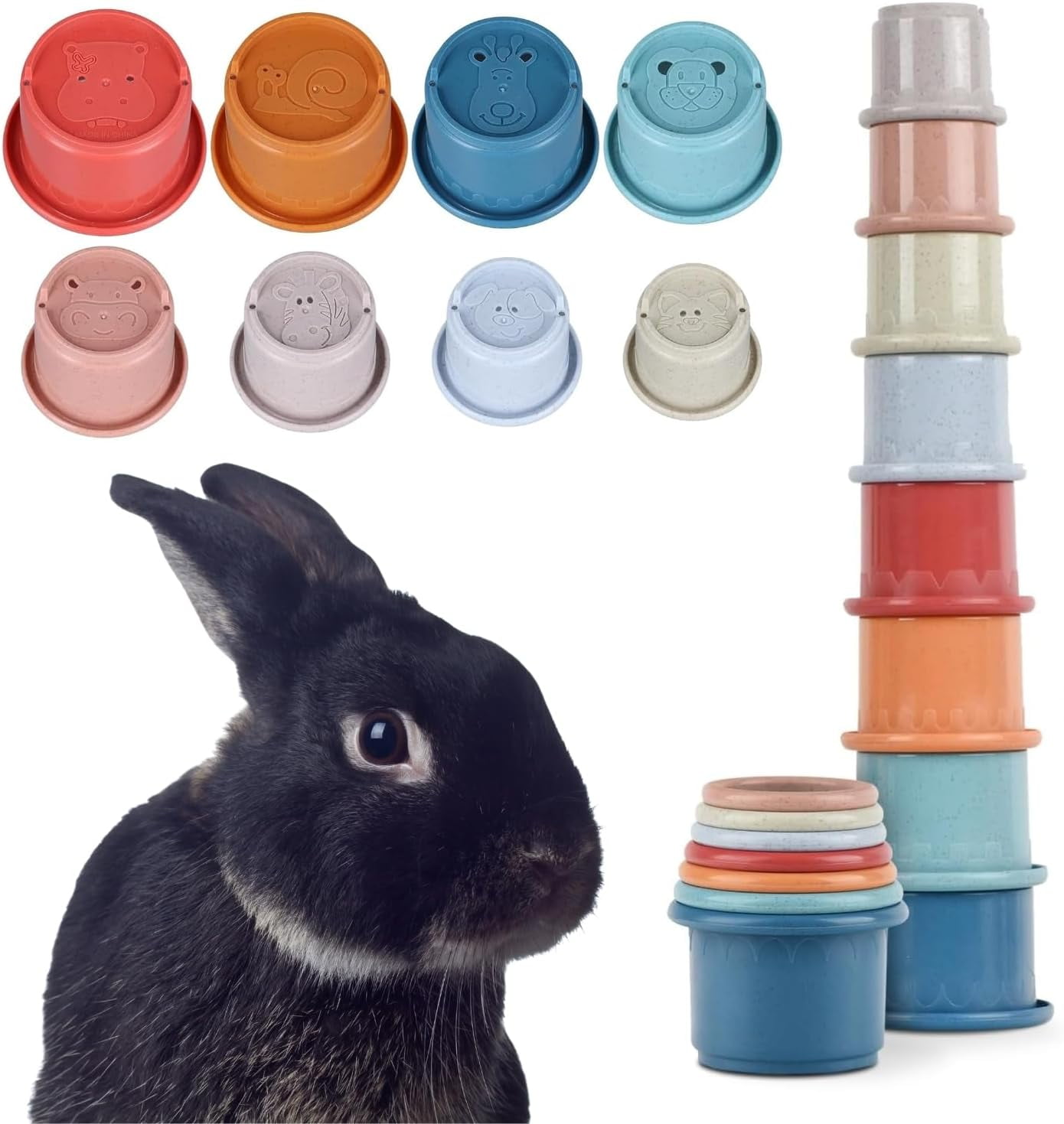 16 Pack Stacking Cups for Rabbits - Wheat Straw Rabbit Toys Reusable ...