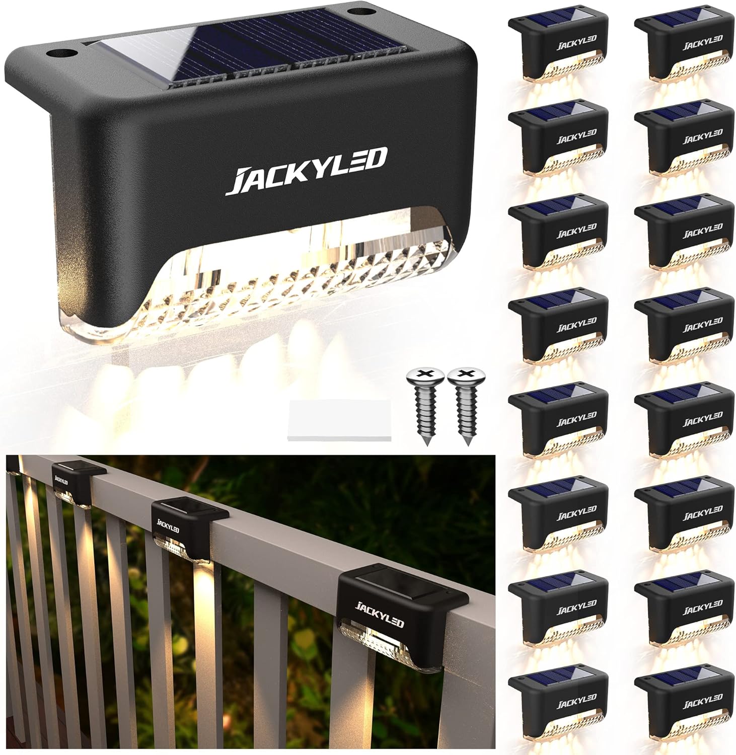 16 Pack, Step Lights Waterproof LED Solar Power Outdoor Fence Light for ...