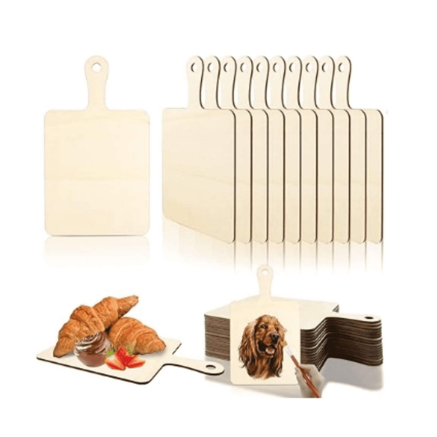 16 Pack Unfinished Wood Cutting Board Craft with Handle, Wooden Paddle ...