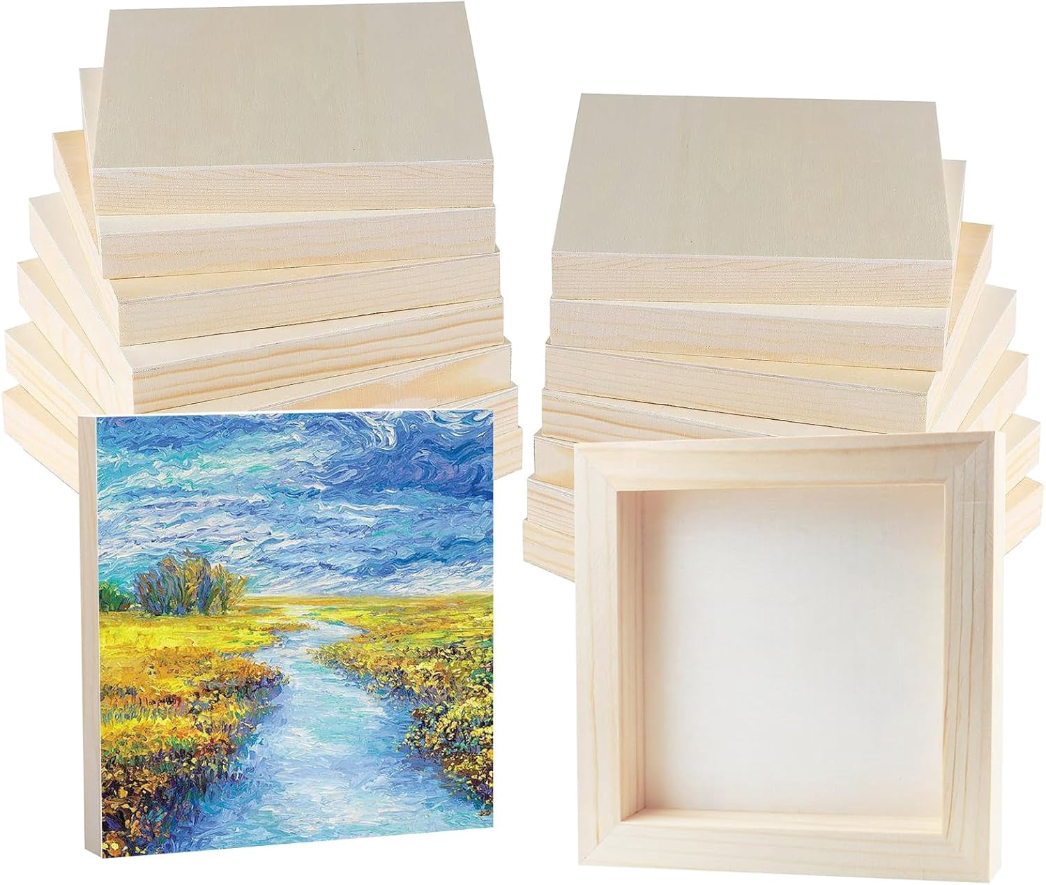16 Pack Unfinished Wooden Canvas Board 4 x 4 Inch Square Wood Panels ...