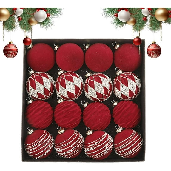 16-Pack Velvet Christmas Ball Ornaments, 60mm/2.36 in Classic Flocked Xmas Tree Ornaments ...