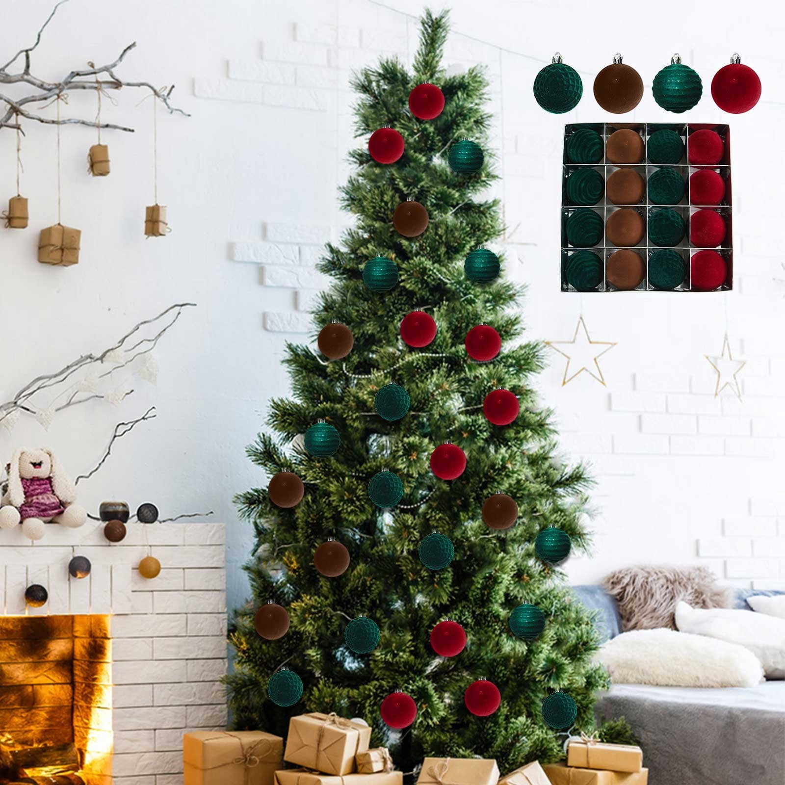 16-Pack Velvet Flocked Christmas Balls - 2.4 Inch Brown Tree Ornaments ...