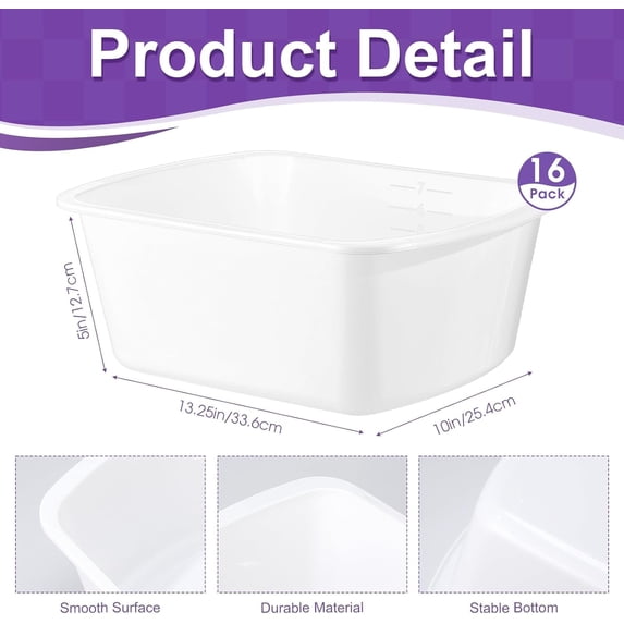 16 Pack Wash Basins Plastic Wash Tub 7 Quart Graduated Buckets ...