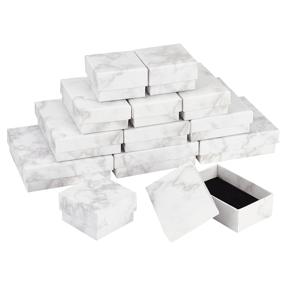 16 Pack White Marble Effect Cardboard Jewellery Pendant Boxes (4 Mixed ...