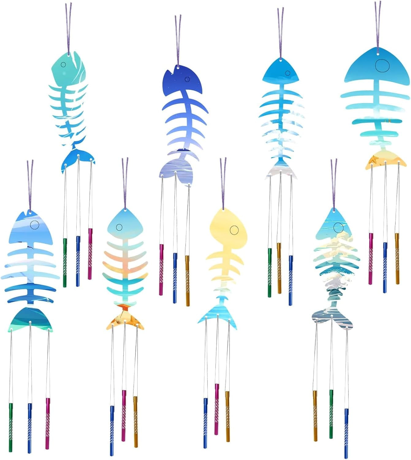 16 Pack Wind Chime Kits DIY Make Your Own Fish Wind Chime Coloring ...