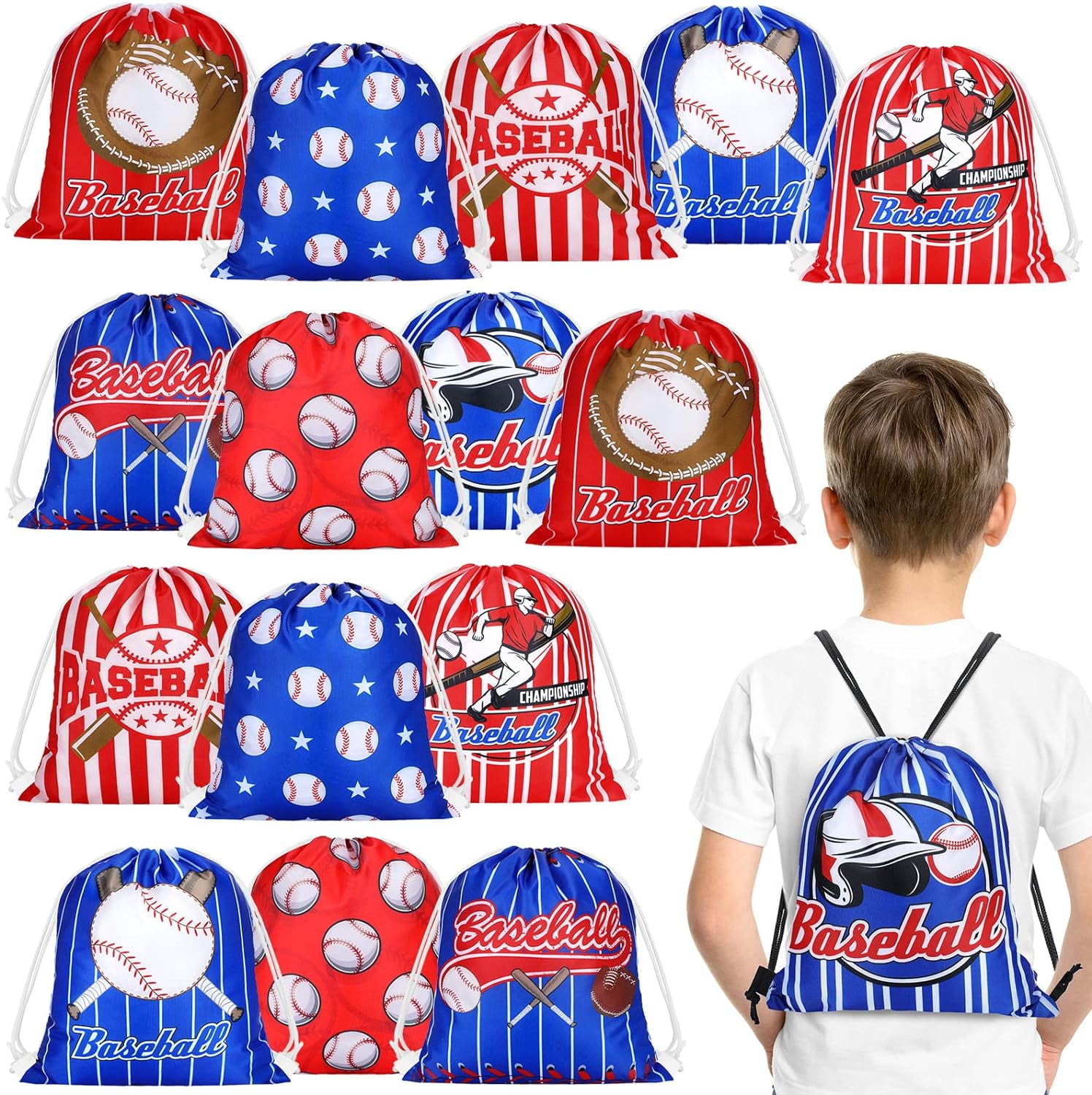 16 Packs Baseball Party Favor Bags Kids Baseball Drawstring Bag Bulk ...