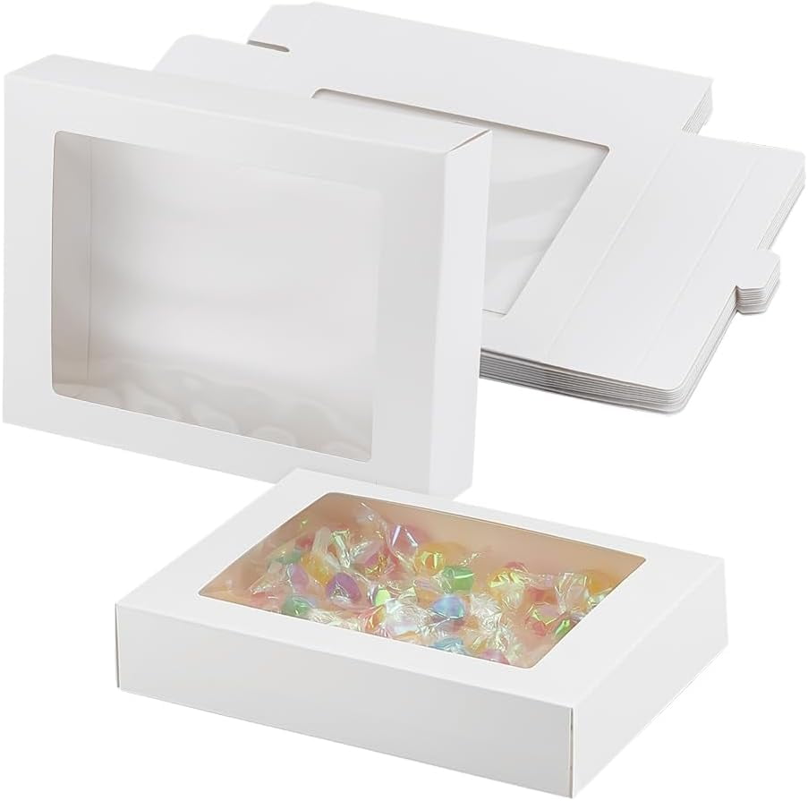 16 Packs Kraft Paper Box 6.7x5.3x1.37 Inch White Candy Gift Boxes Rectangle Treat Boxes with ...