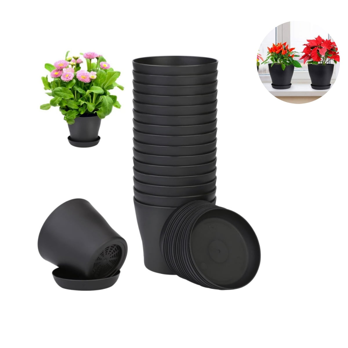 16 Packs Outdoor Plant Pots,Plastic Nursey Pots for Plants with ...
