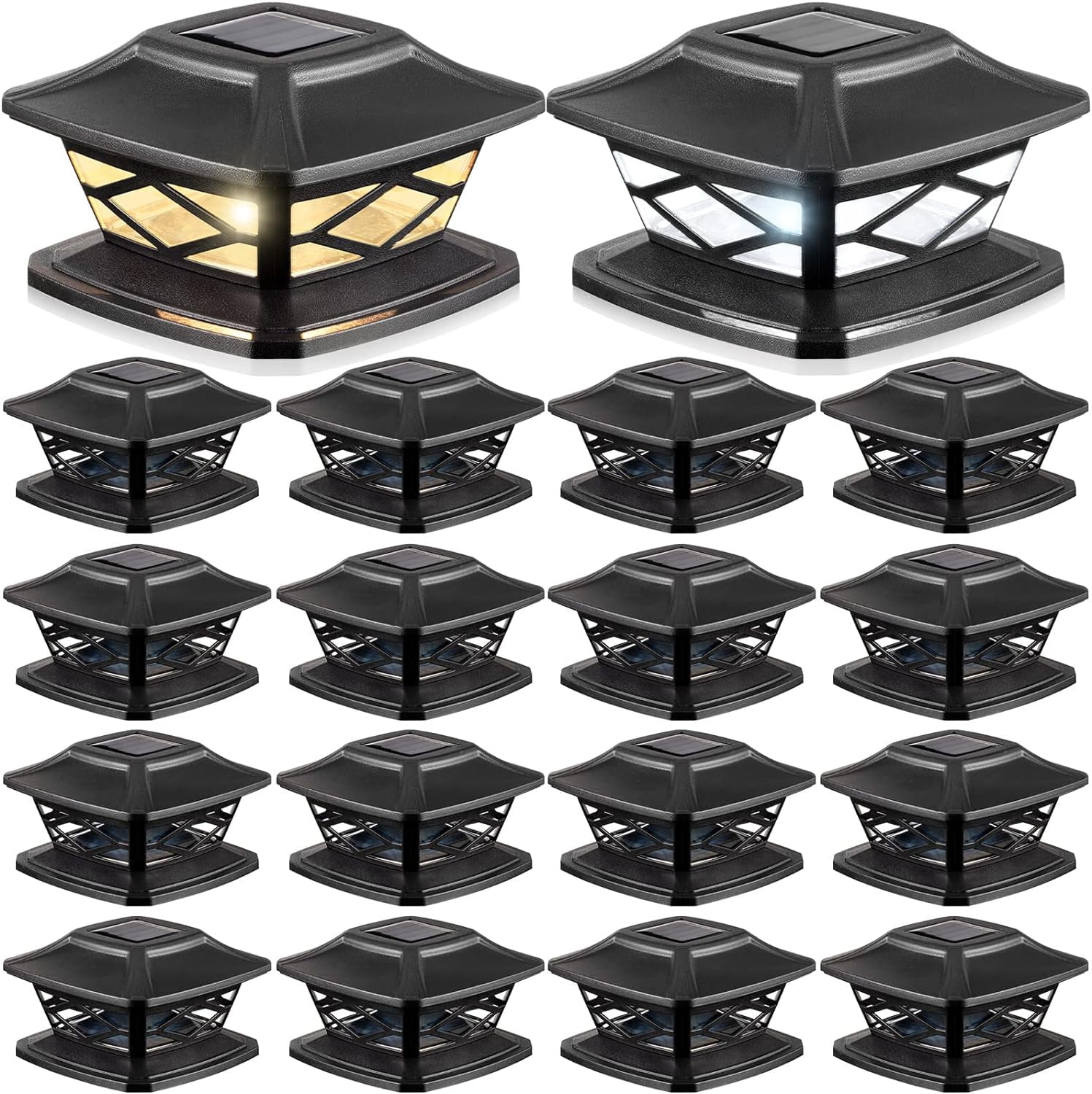16 Packs Solar LED Post Cap Lights Outdoor Fence Post Cap Lights ...