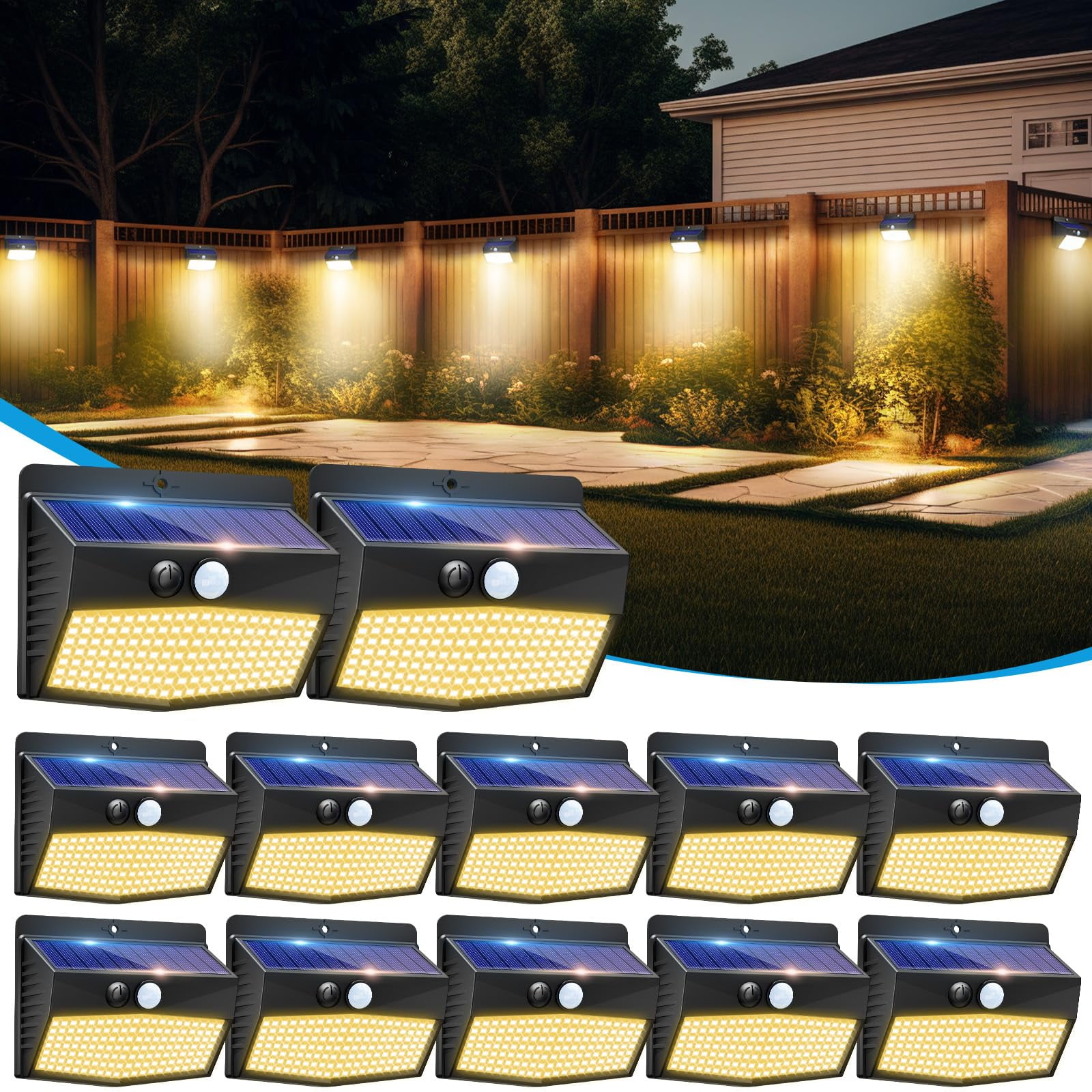 [ 16 Packs] Solar Motion Sensor Lights Outdoor, Solar Fence Lights with 3 Lighting Modes, Solar ...