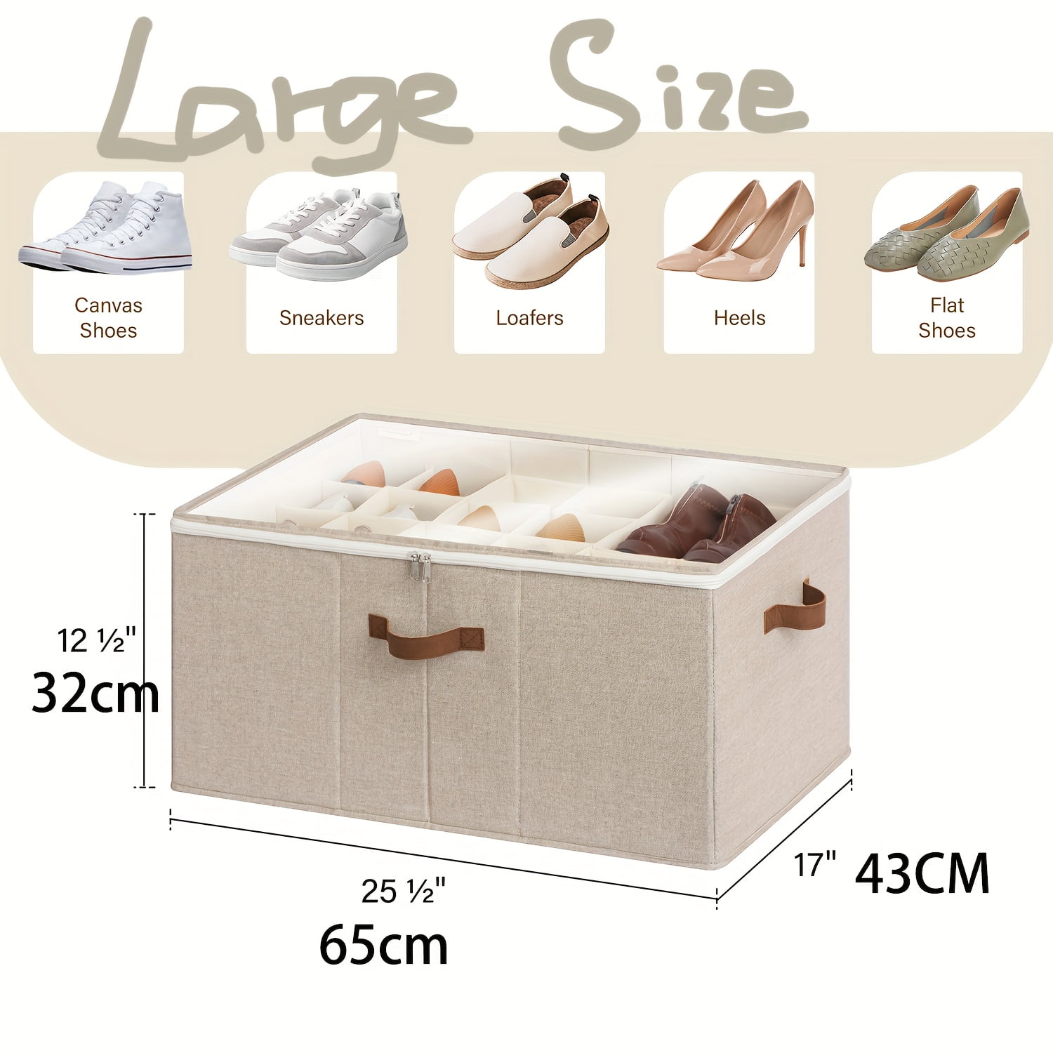 16-Pair Heavy-Duty Shoe Organizer - Beige/Brown Fabric, Adjustable ...