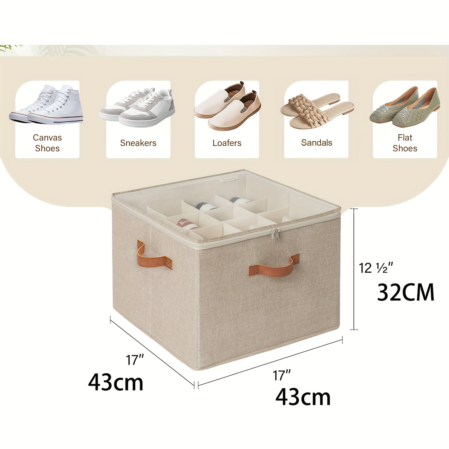 16-Pair Heavy-Duty Shoe Organizer - Beige/Brown Fabric, Adjustable ...