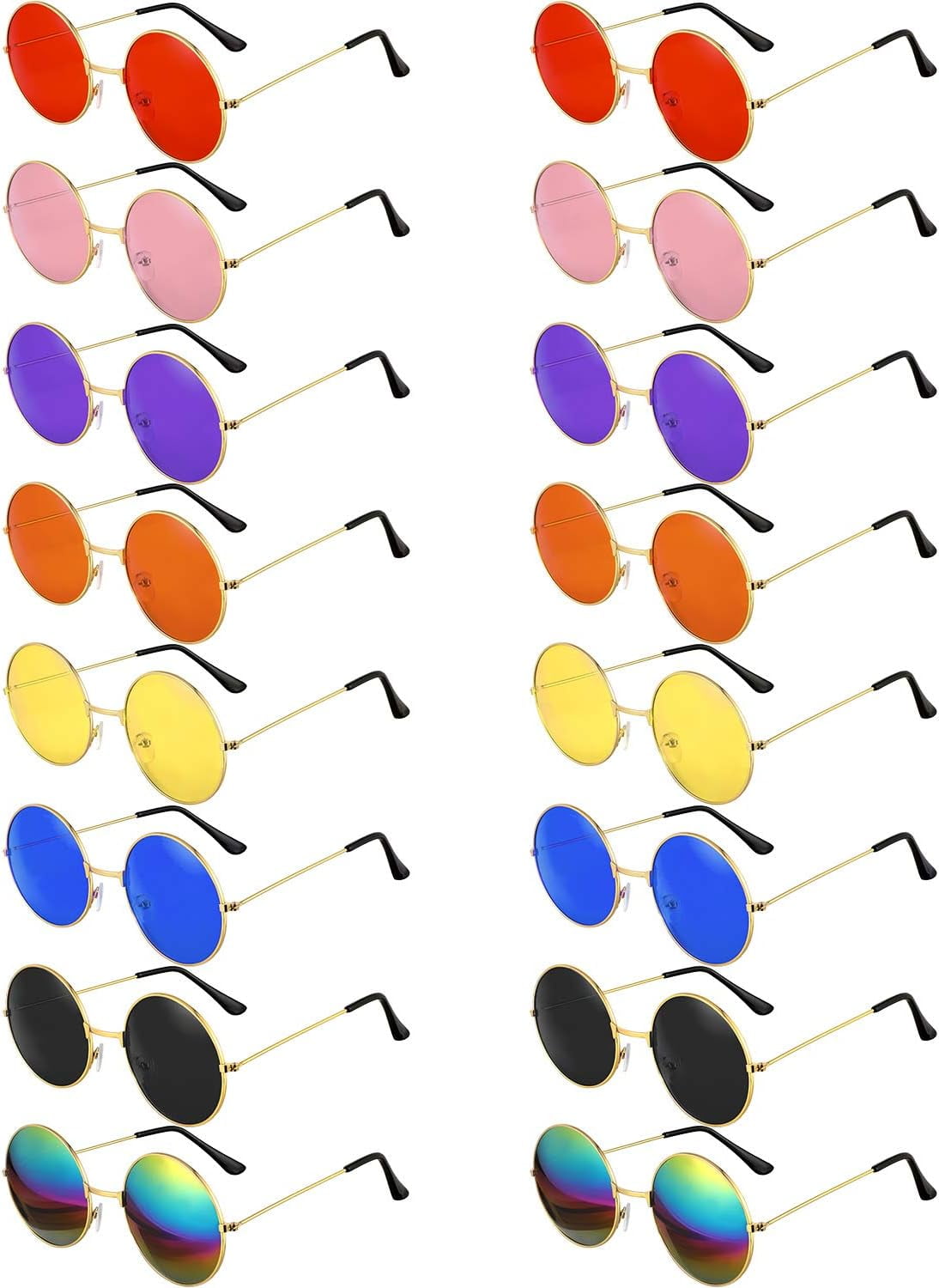 16 Pairs 60s 70s Hippie Circle Glasses Colorful Glasses for Women Men ...