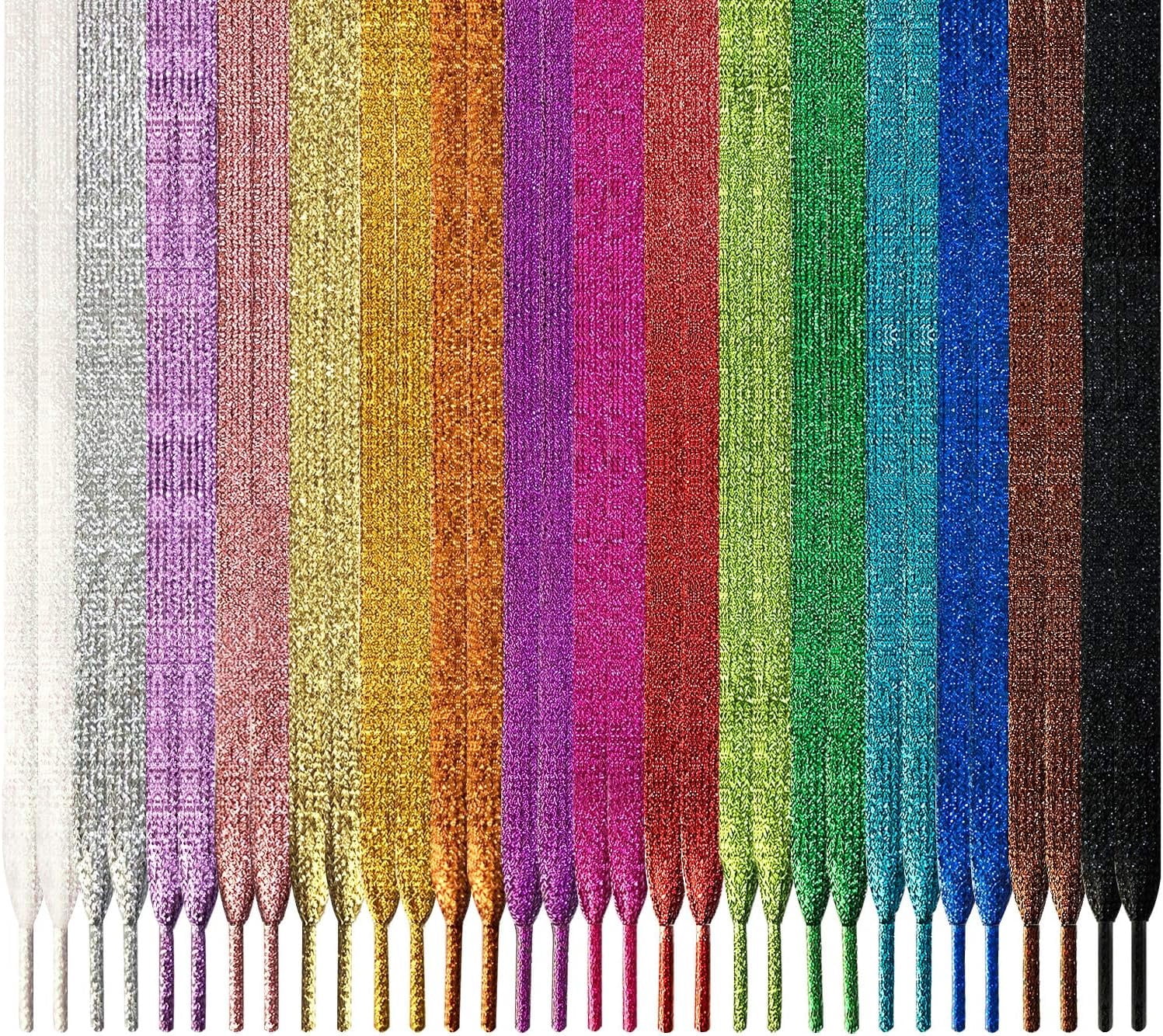 16 Pairs Multicolor Metallic Glitter Flat Shoelaces for Sneakers, 43 ...