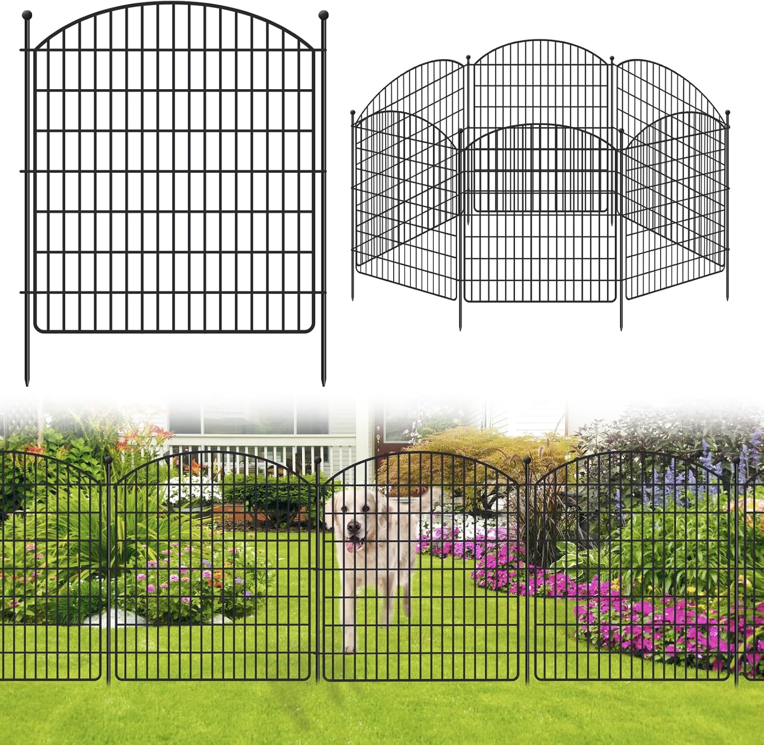 16 Panels No Dig Garden Fence, 32in x 38.6ft Decorative Dog Fence ...