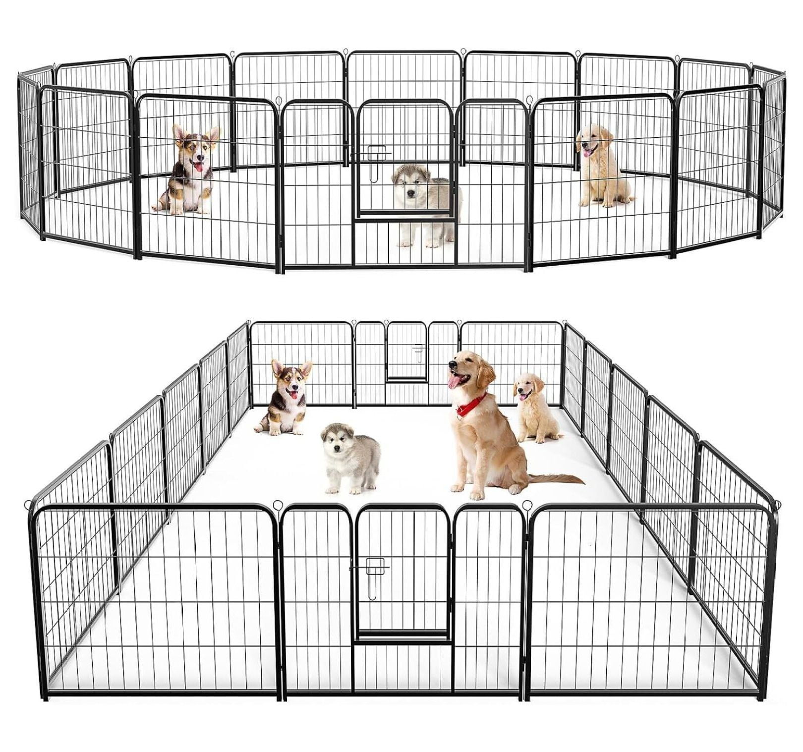 16 Panels Dog Playpen Yard Outdoor Foldable Metal Dog Exercise Playpen ...