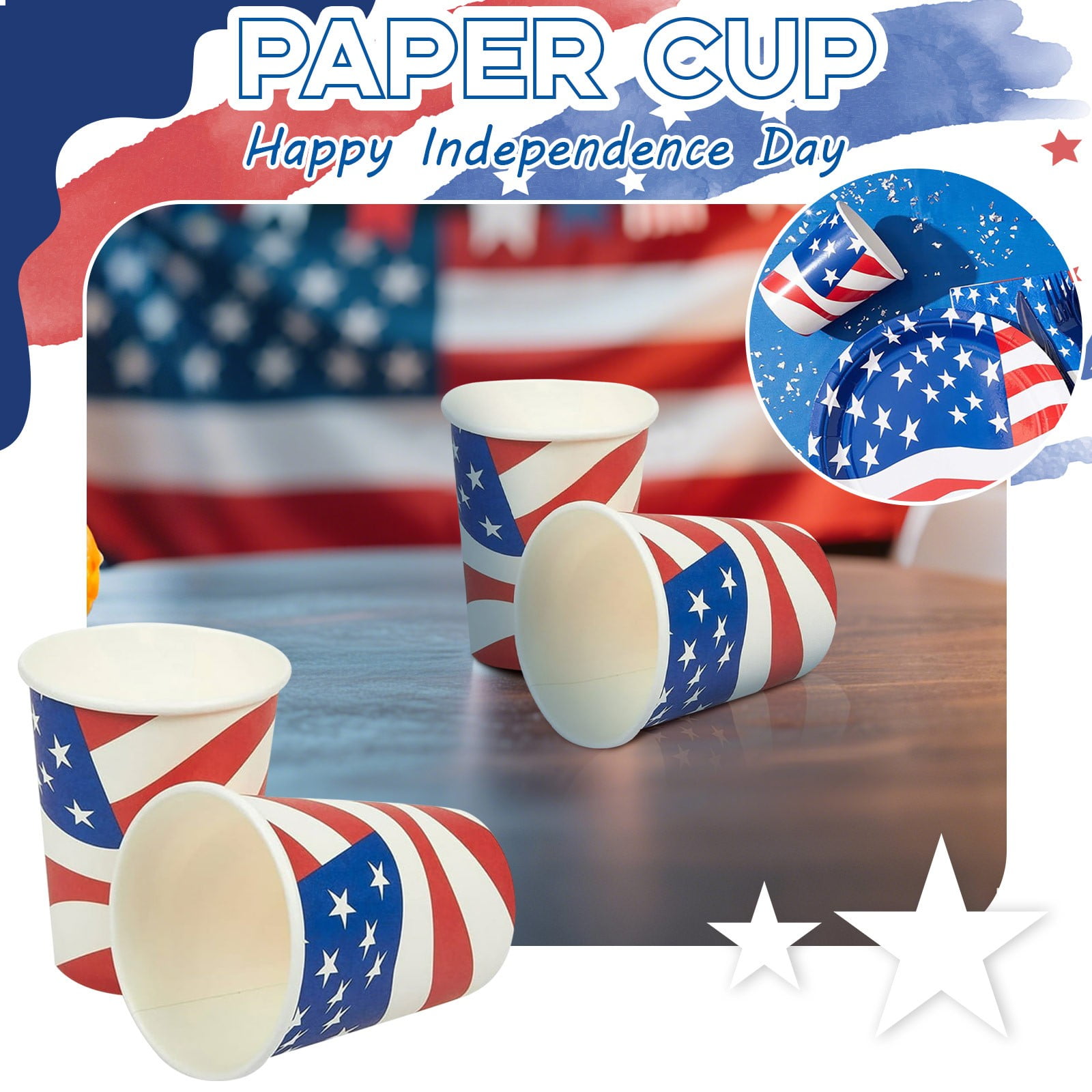 16 Patriotic Disposable Cups Paper，American Flag Fourth of July Party ...