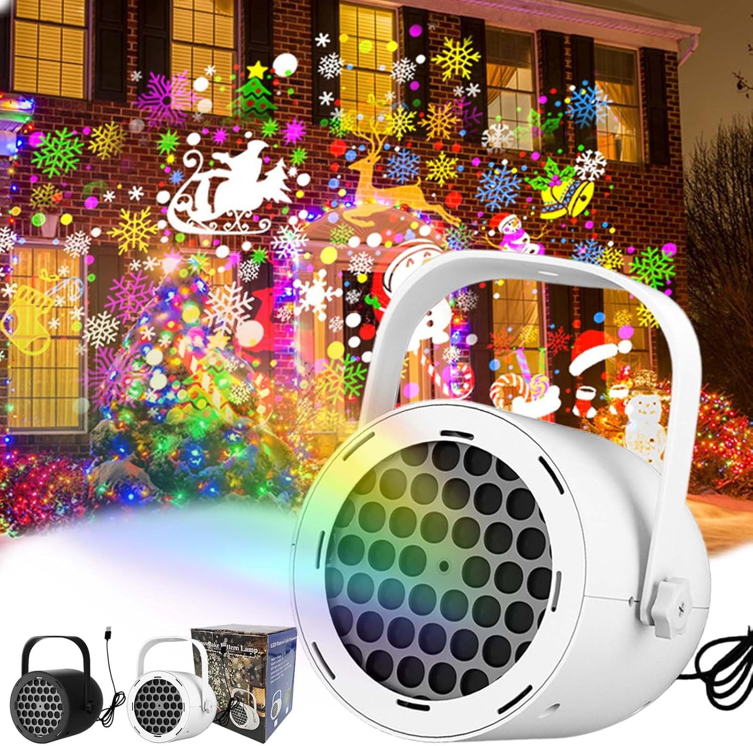 16-Pattern USB Christmas Projector Light with Rotating Snowflake Scenes ...