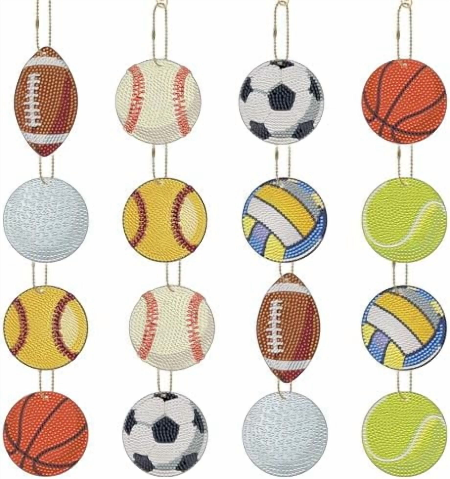 16-Pc Ball Diamond Art Keychains: DIY gem art kits (basketball/football ...
