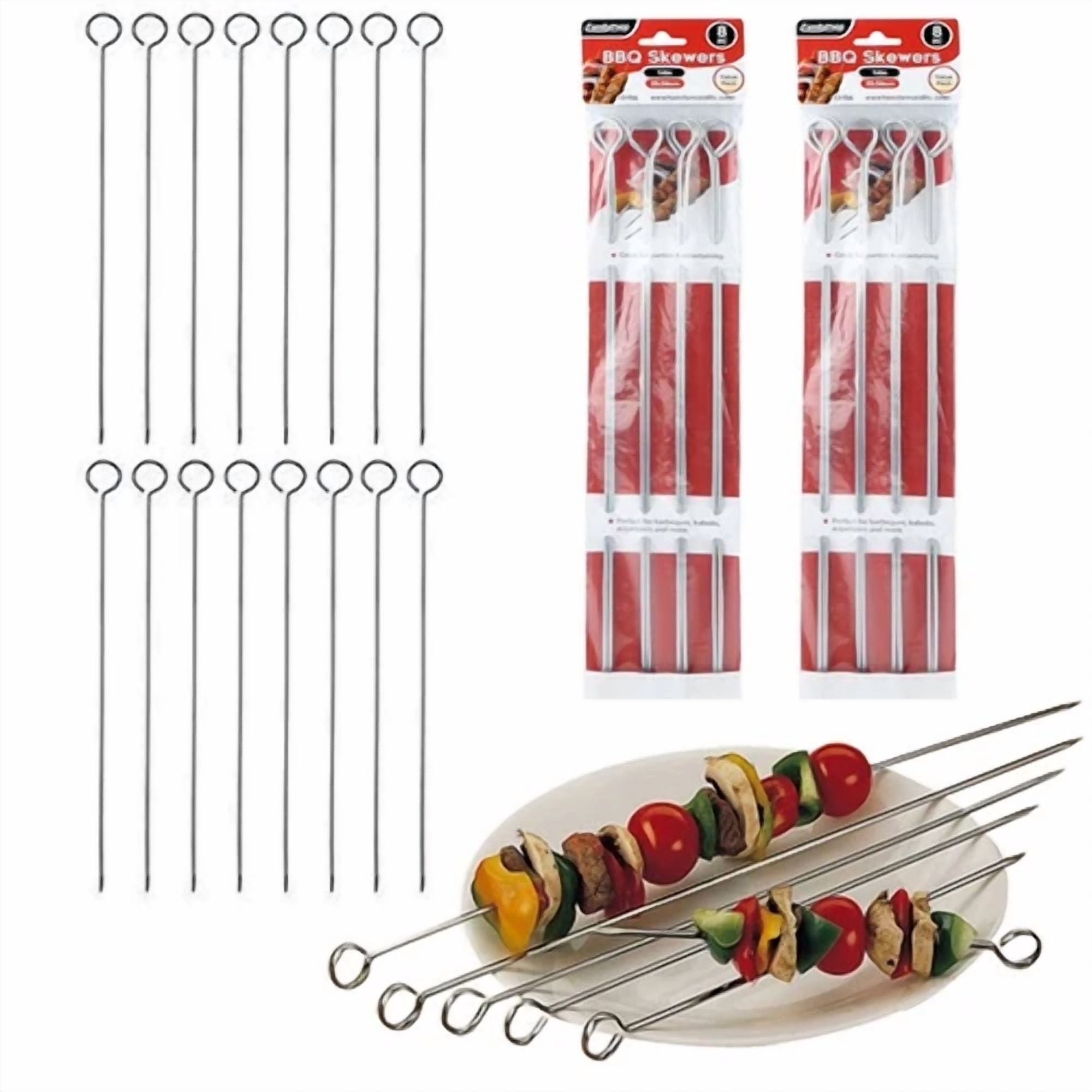 16 Pc Metal Bbq Skewers 14" Stainless Steel Cooking Barbecue Kebab ...