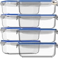 16 Pc (Set of 8) 30 Oz Glass Meal Prep Containers with Lids, Airtight ...
